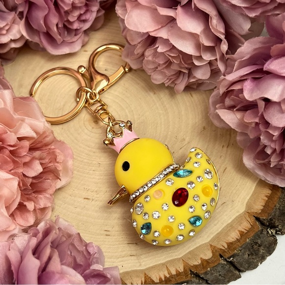 Accessories | Yellow Jeweled Duck With Crystals And Crown Keychain ...